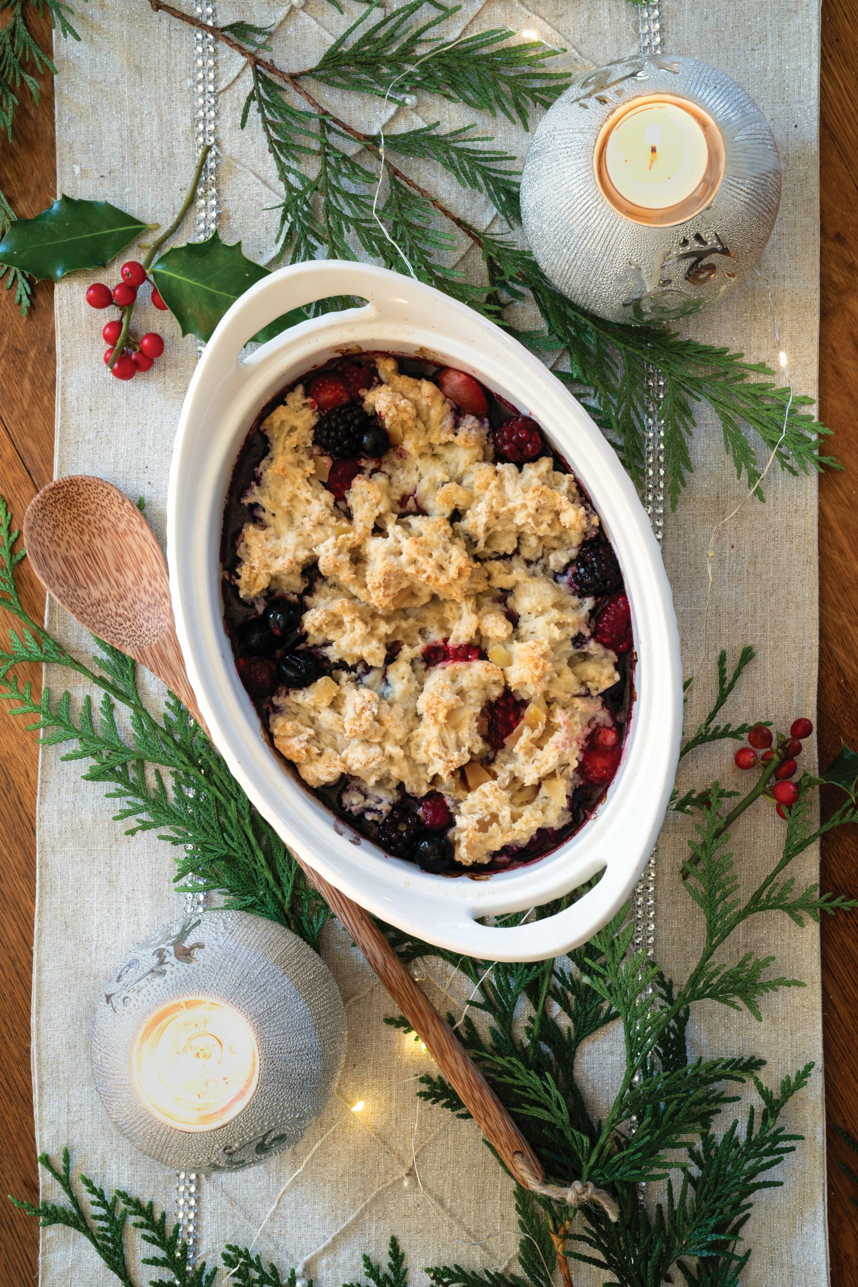 Mixed Frozen Berry Cobbler with Crystallized Ginger - Delicious Living