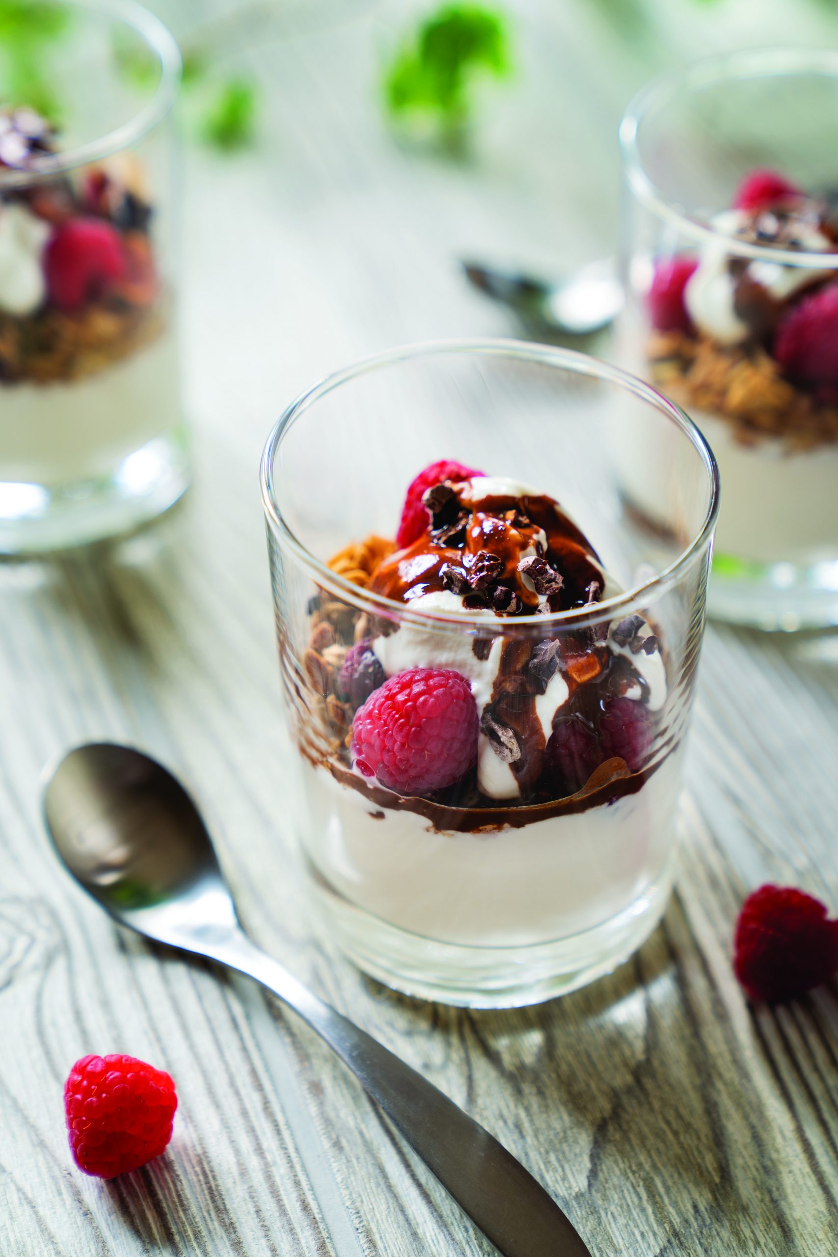 Granola Yogurt with Chocolate Espresso Sauce - Delicious Living