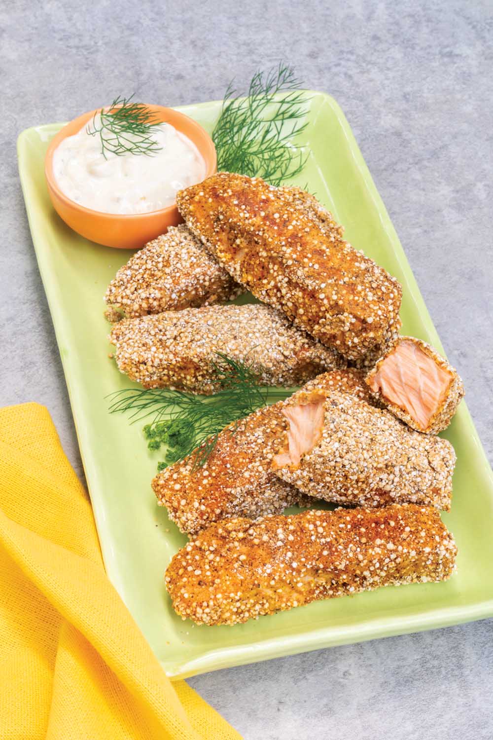 Quinoa Crusted Salmon Sticks - Delicious Living