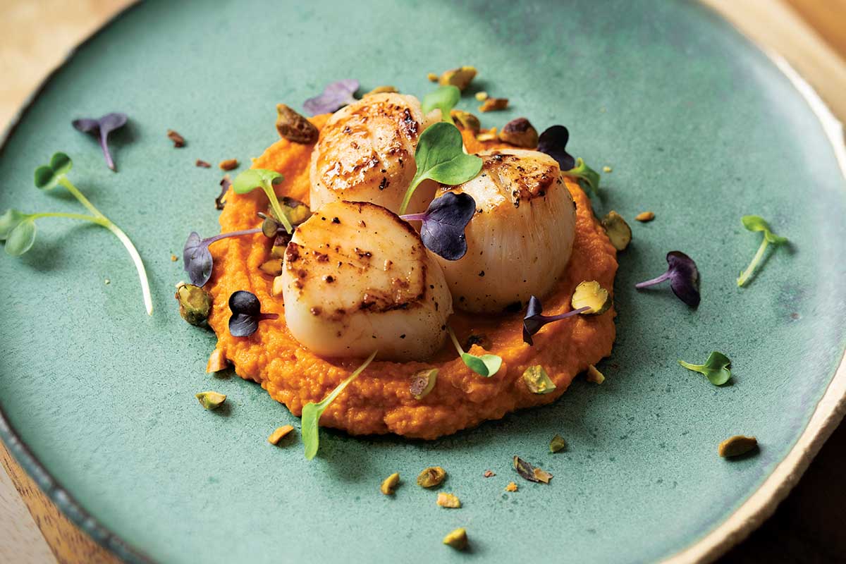 Seared Sea Scallops with Cashew Butter Carrot Purée - Delicious Living